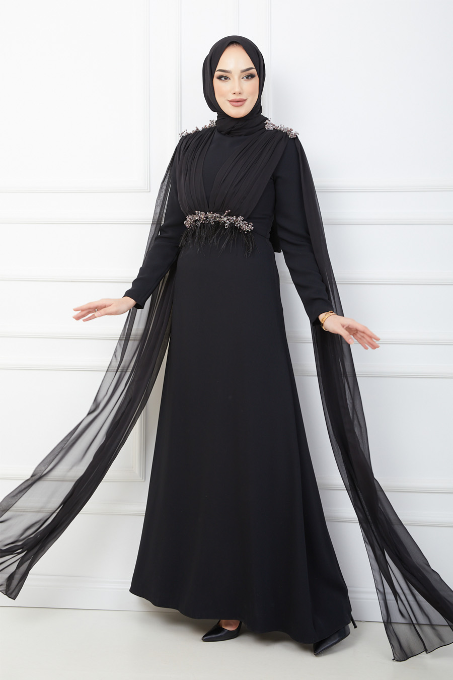 Tesettür Abiye Elbise -SİYAH - ANH-0192S