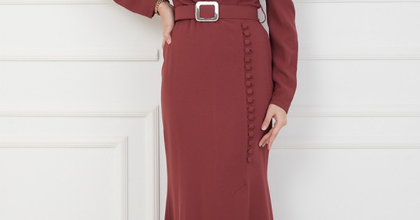 Yırtmaçlı Abiye Elbise - Kiremit - FC-7407KRMT