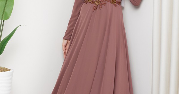 Dantel Detaylı Tesettür Abiye Elbise - VİZON - FC-7561V