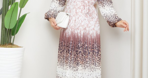 - Desenli Tesettür Elbise - Vizon - FC-7483V