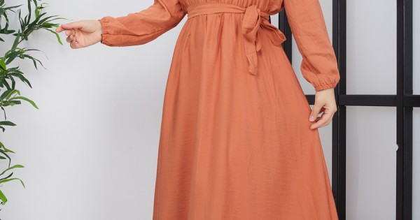 Kuşaklı Tesettür Elbise - Kiremit - FC-4803KRMT