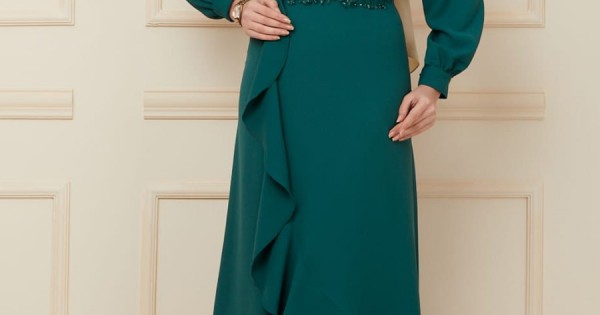 Fırfırlı Tesettür Abiye Elbise - Yeşil - MHR-2531LILA